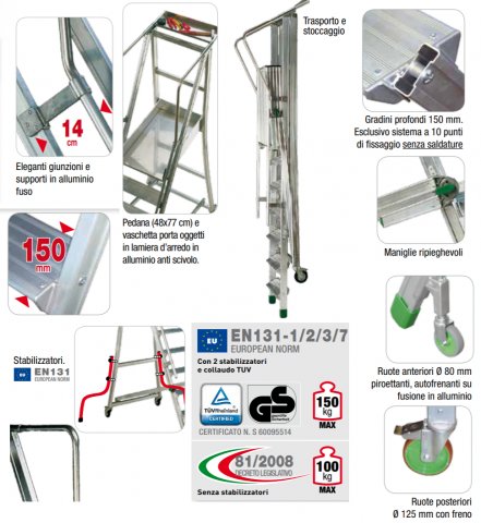 SCALA A CASTELLO CASTIGLIA Linea Verde alluminio :: Ponteggi e Scale